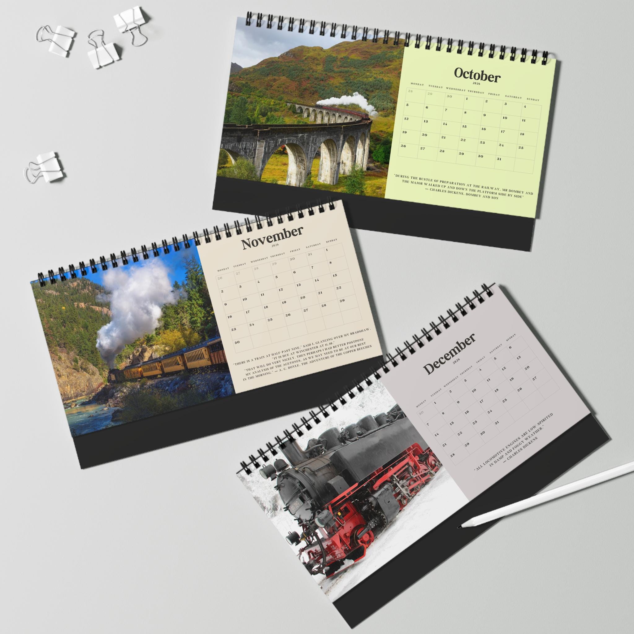 Literary Steam Trains 2026 Desktop Calendar - Poetic Railway Art ...