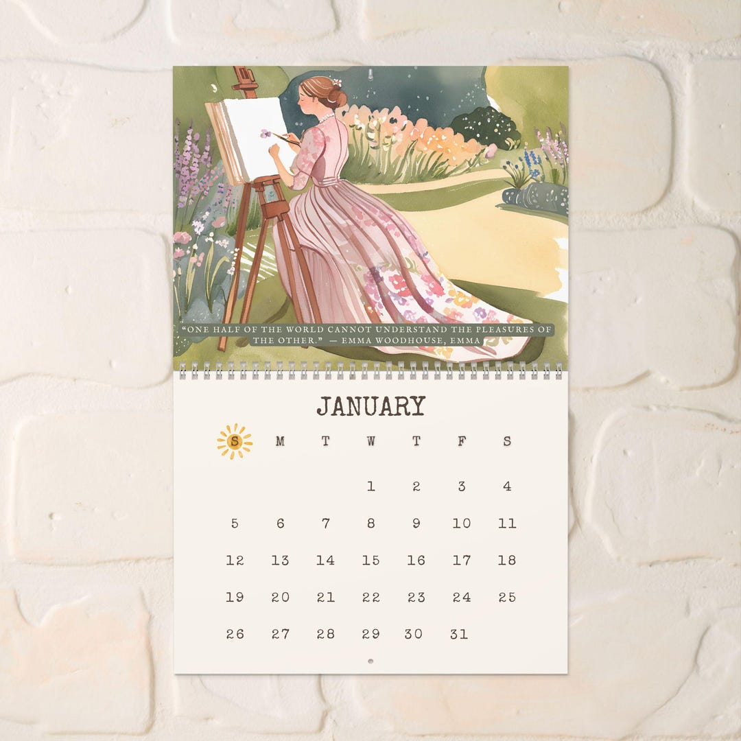 Jane Austen 2025 Wall Calendar Literature Watercolor Prints 2025 ...