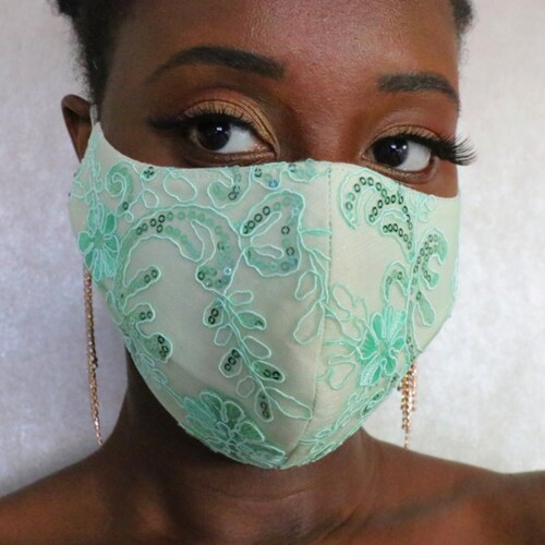 Mint Green Sequin Lace Face Mask | Etsy
