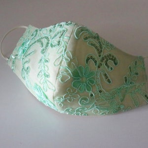 Mint Green Sequin Lace Face Mask | Etsy