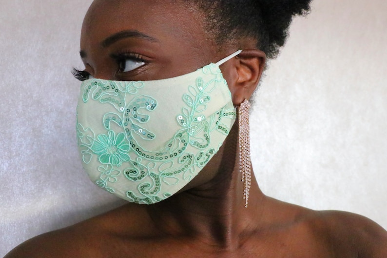 Mint Green Sequin Lace Face Mask | Etsy