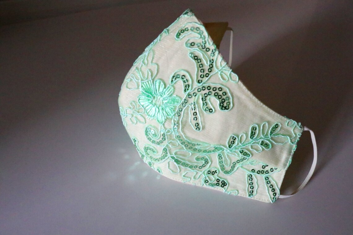 Mint Green Sequin Lace Face Mask | Etsy
