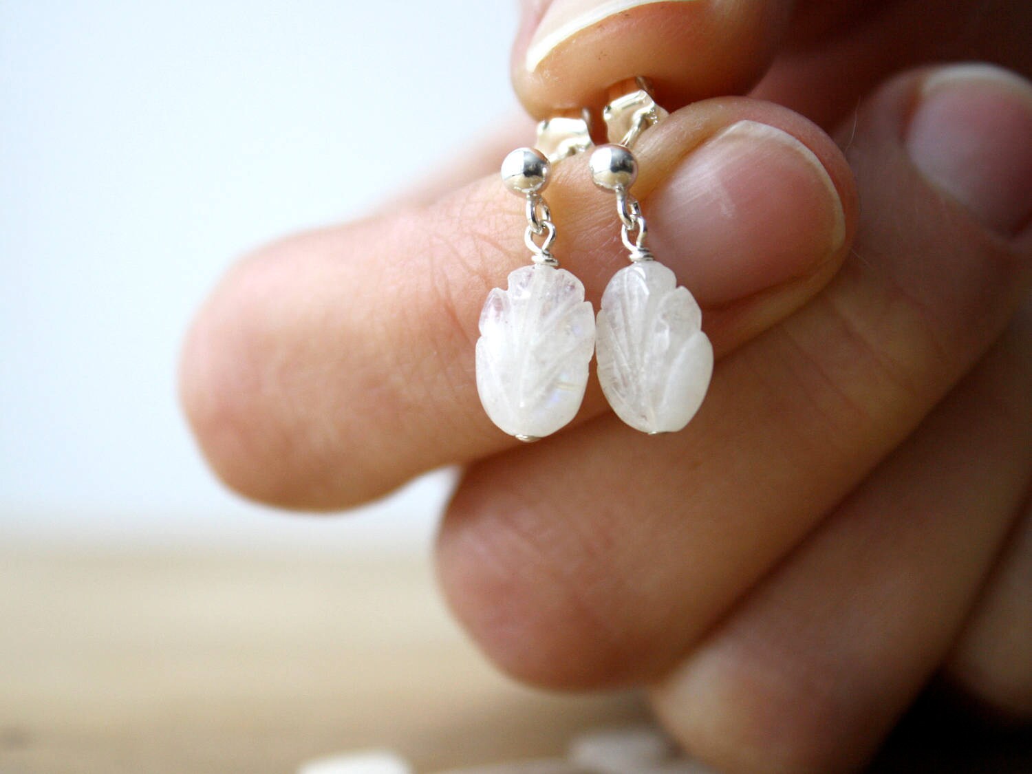 White Stone Studs . Sterling Silver Stud Dangle Earrings . Rainbow ...