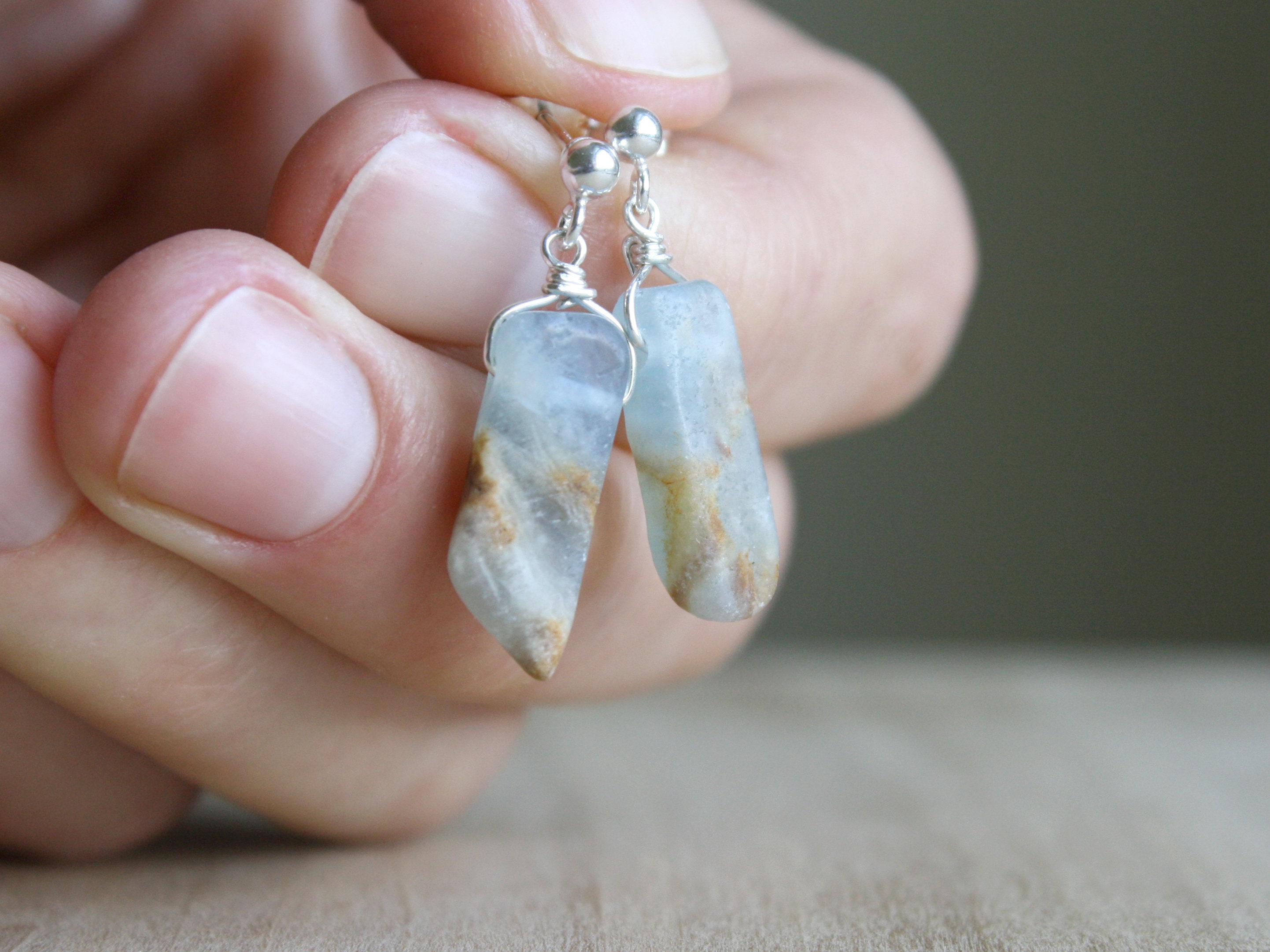 Natural Blue Calcite Earrings for Anxiety Relief and Release