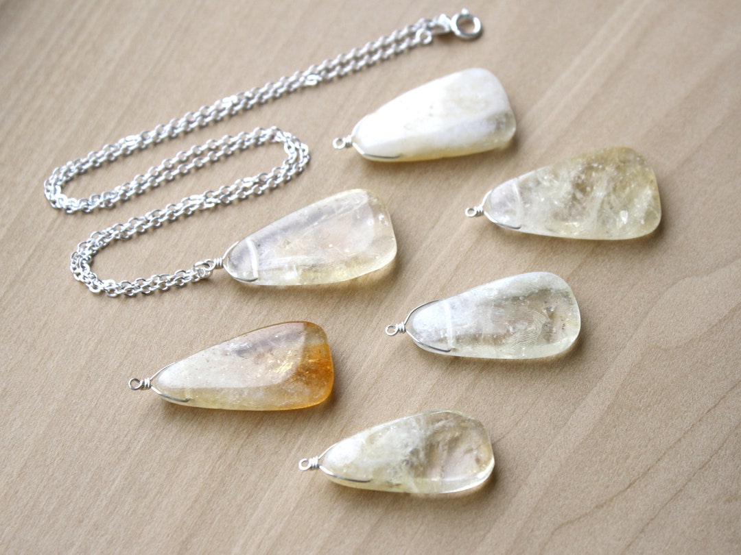 Citrine Necklace for Women . Large Citrine Pendant Necklace 925 ...