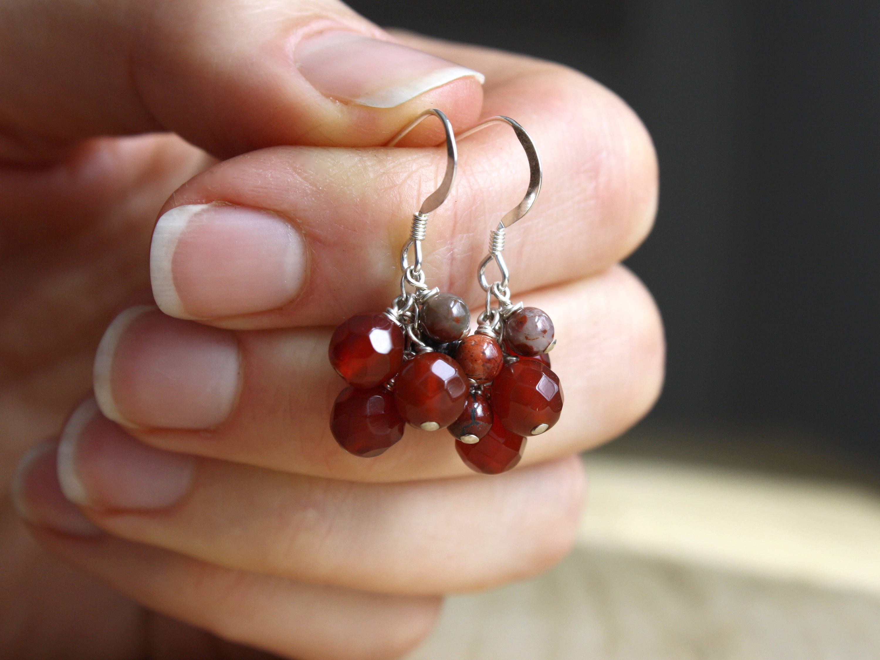 Red Agate Earrings in Sterling Silver . Calming Jewelry