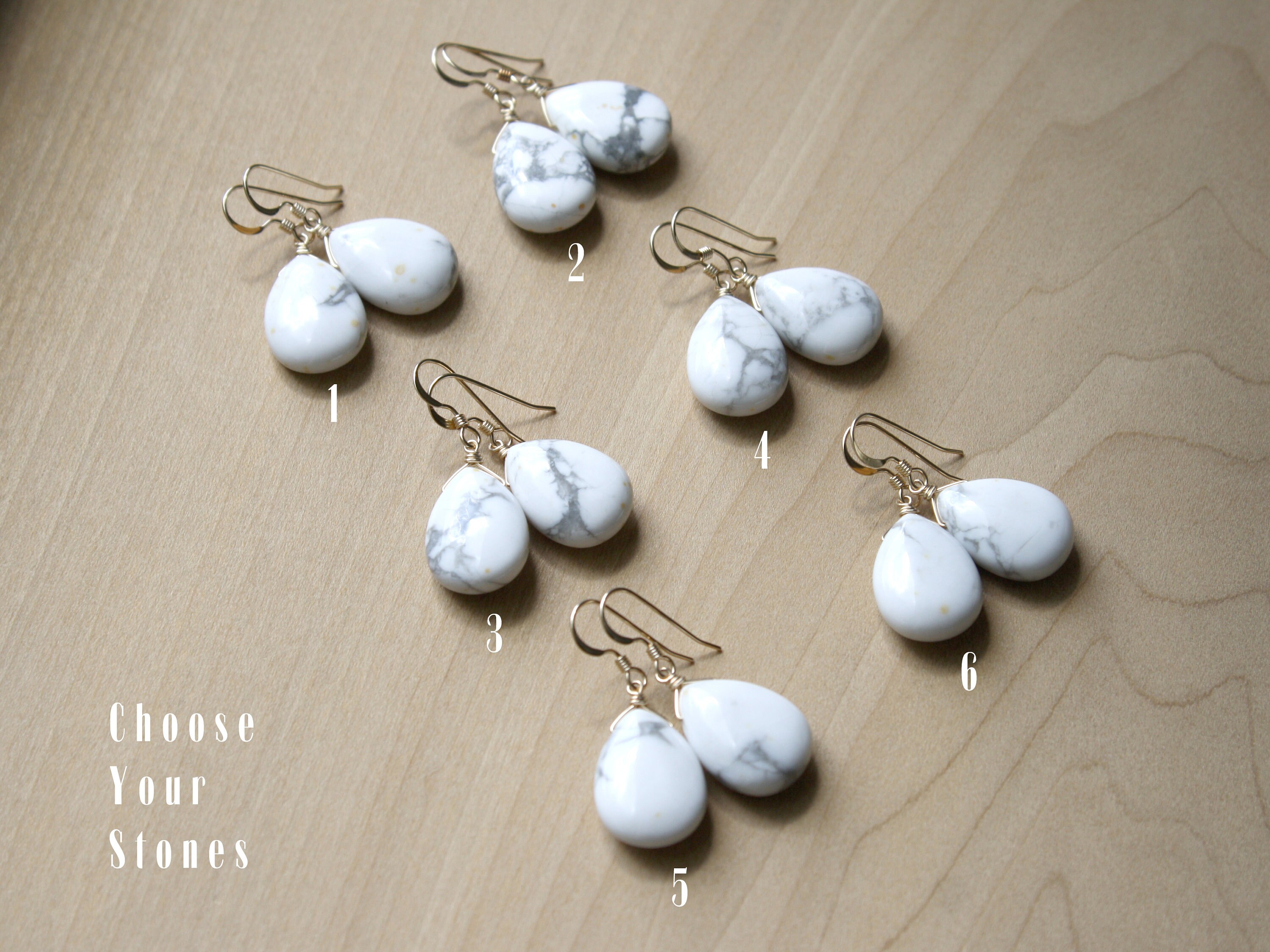 White Howlite Earrings in 14k Gold Fill for Calm and Self Expression