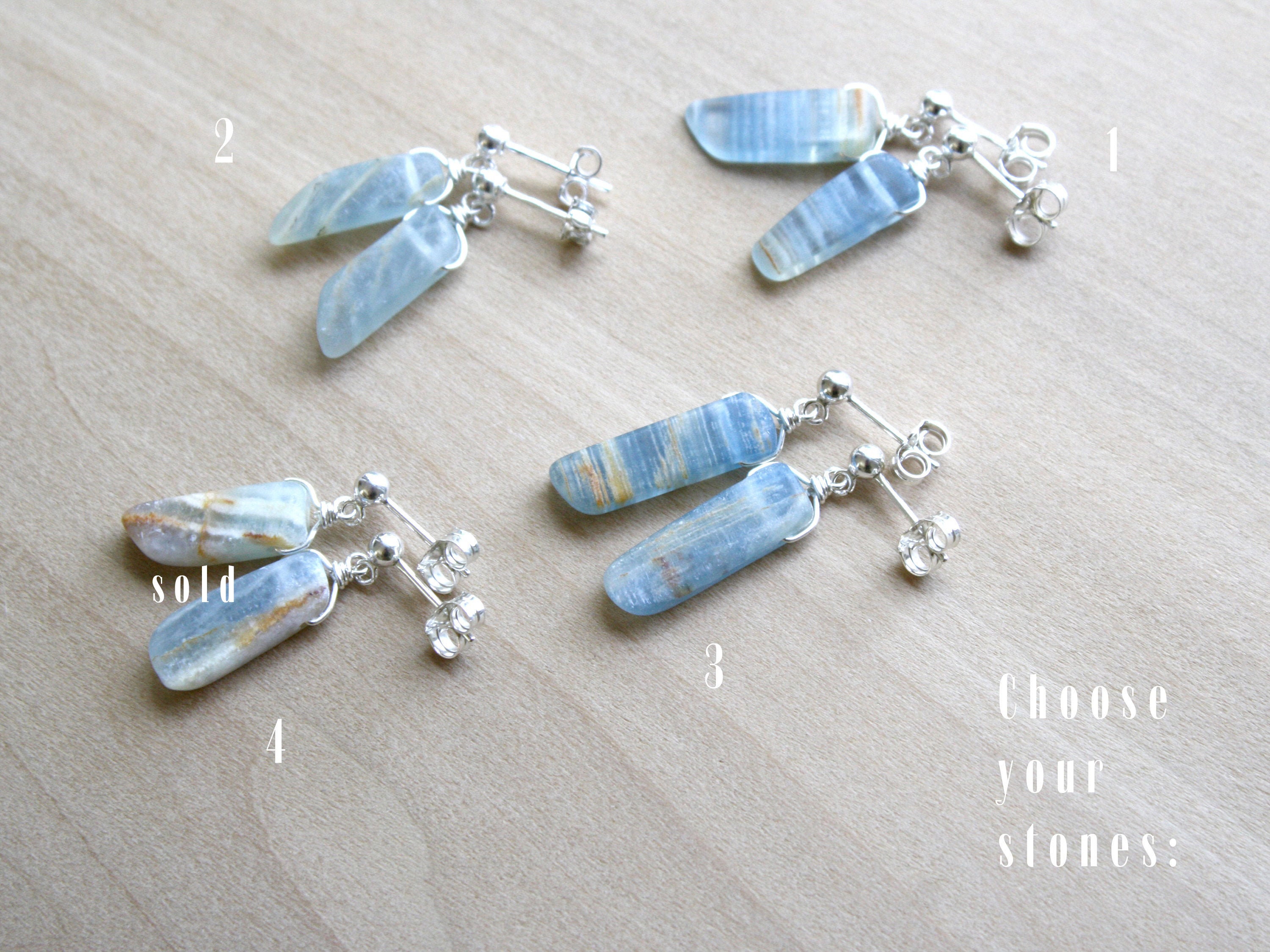 Natural Blue Calcite Earrings for Anxiety Relief and Release