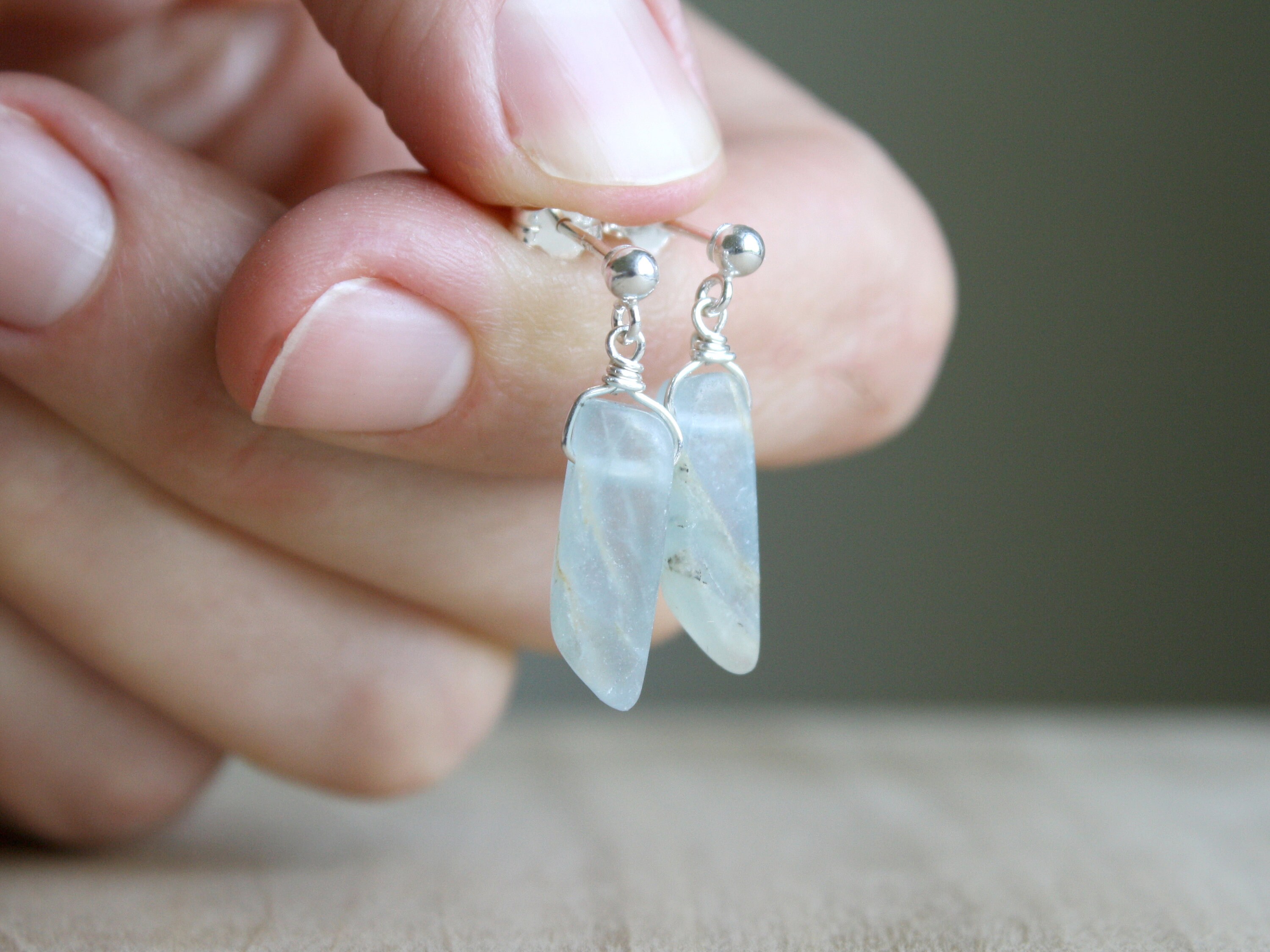 Natural Blue Calcite Earrings for Anxiety Relief and Release