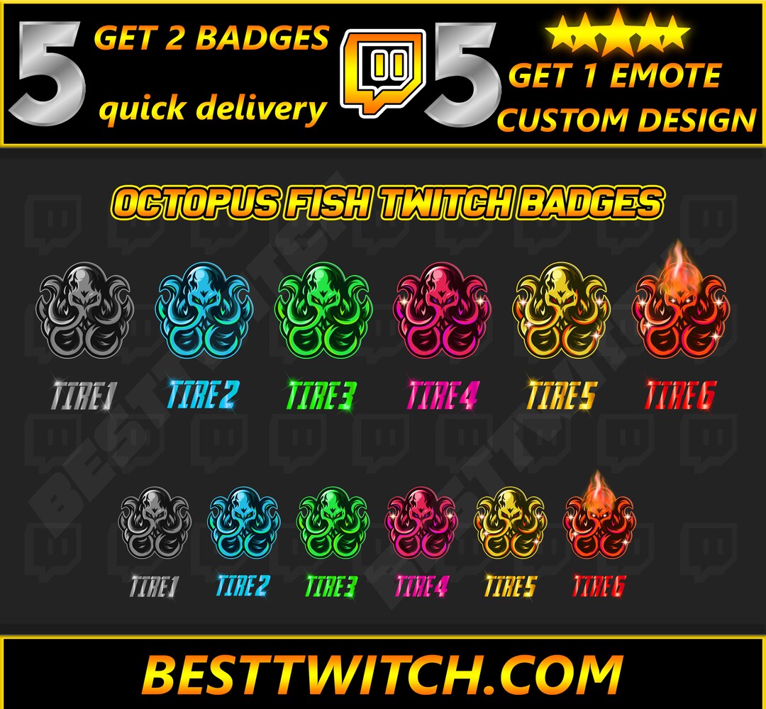 OCTOPUS Twitch Sub Badges Bit Badges Streamer Emotes - Etsy