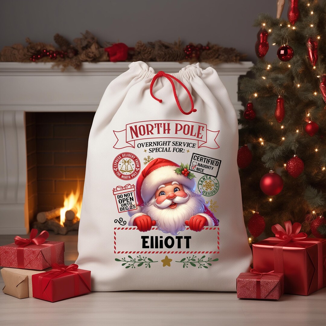 Personalized Santa Sacks Custom Holiday Gift Bags Festive Christmas ...