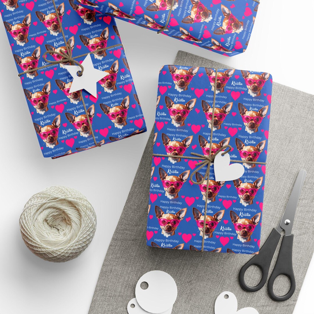 Custom Chihuahua Birthday Wrapping Paper | Personalized Dog Gift Wrap ...