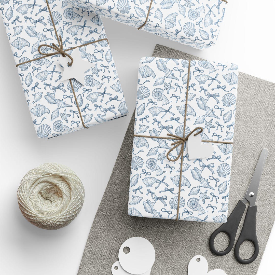 Coastal Birthday Wrapping Paper, Gift Wrap, Nautical Theme Party ...
