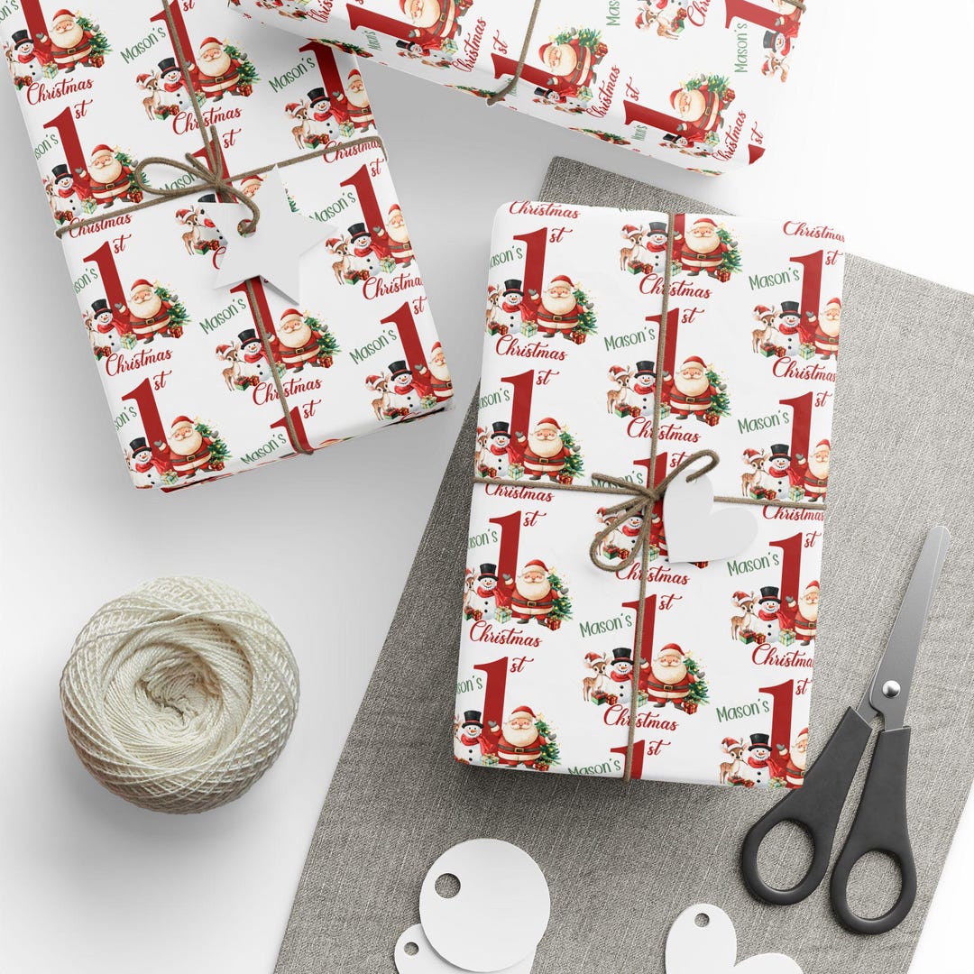 Babys 1st Christmas Wrapping Paper | Personalized Santa & Snowman Gift ...
