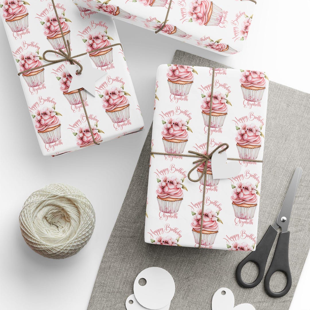 Custom Birthday Wrapping Paper, Cupcake Gift Wrap, Personalized Party ...