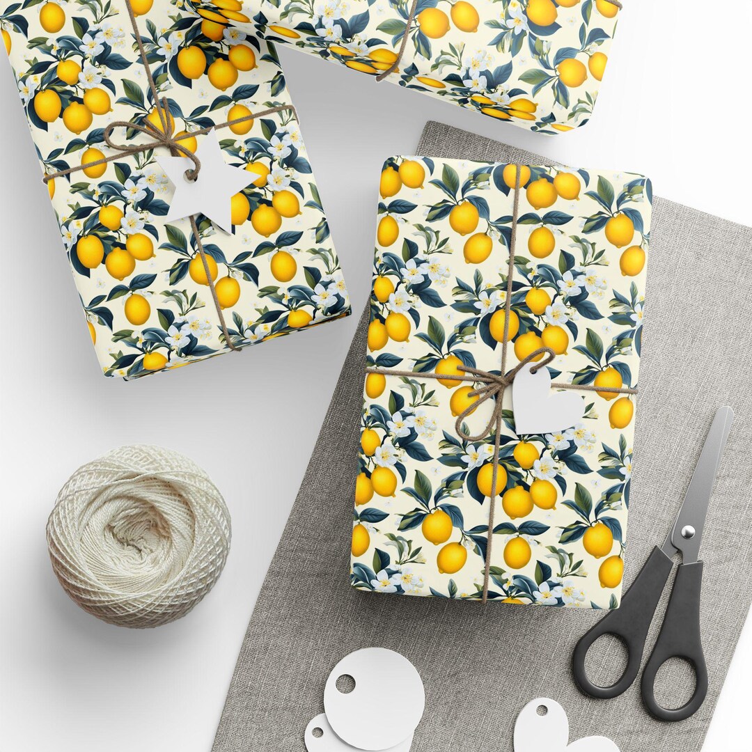 Lemon Wrapping Paper - Citrus Gift Wrap for Summer, Bridal Shower, or ...