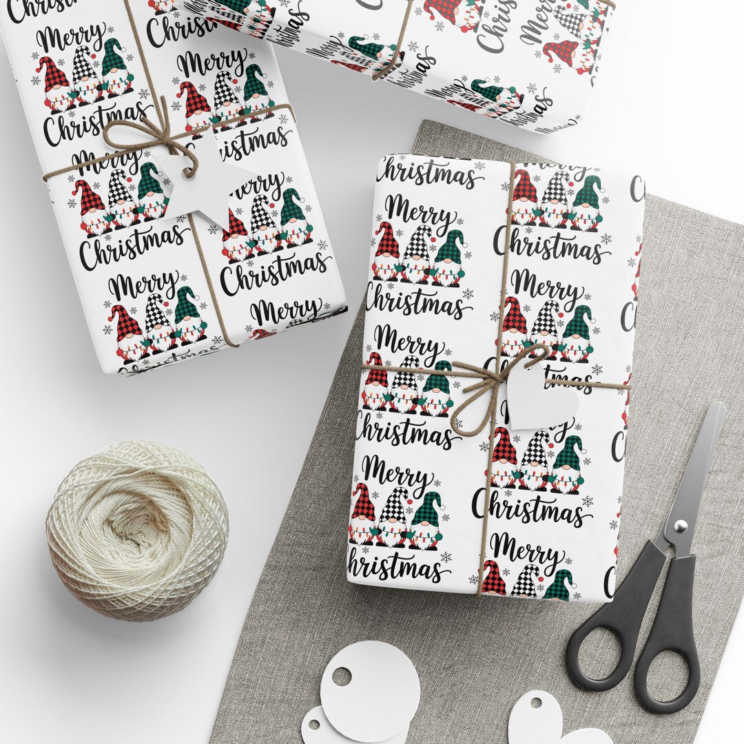 Gnome Wrapping Paper Set, Festive Holiday Gift Wrap, Custom Christmas ...