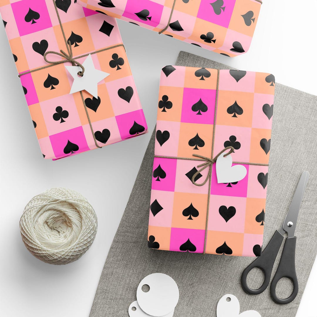 Playing Card Wrapping Paper | Pink Orange Retro Gift Wrap | Poker Party ...