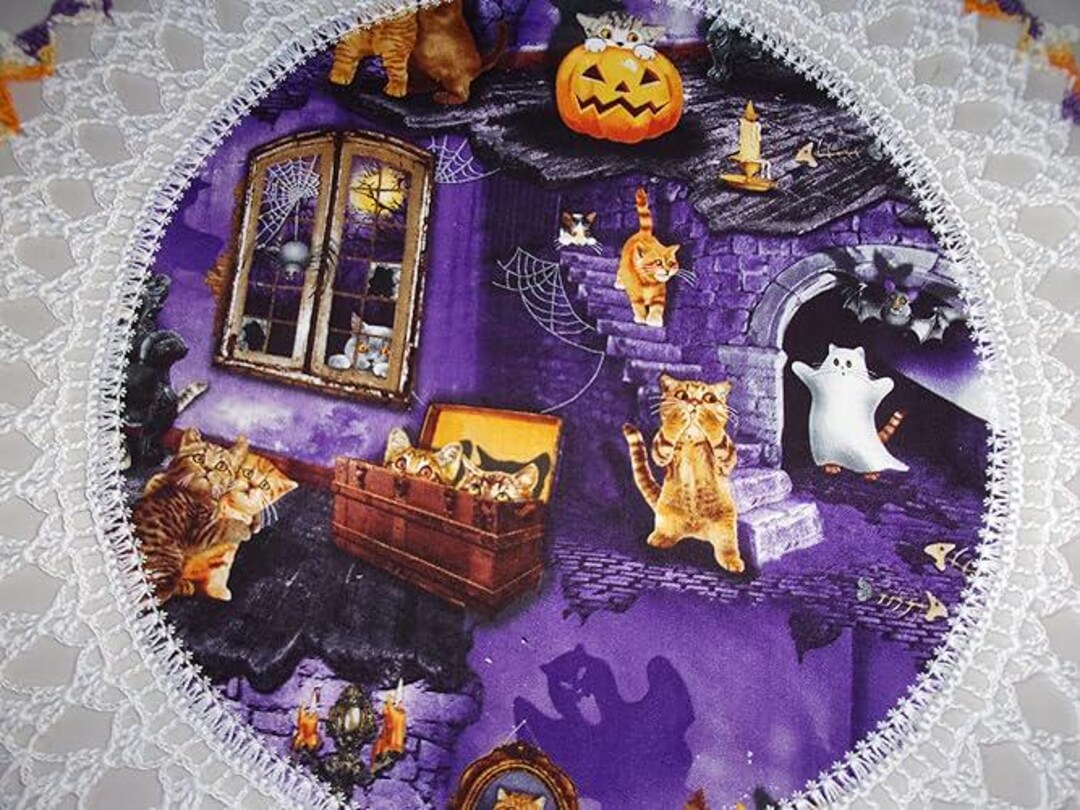 Halloween Doilies Doily Scaredy Cats Kittens Ghosts Crocheted Edge ...