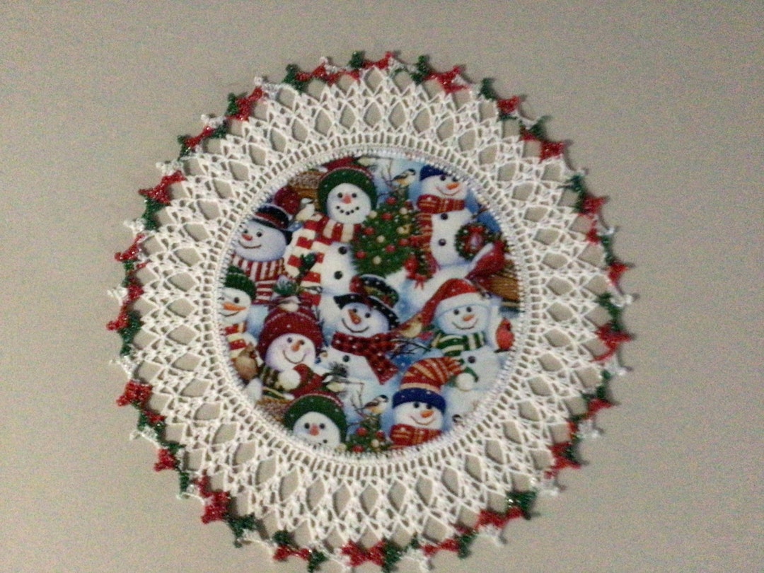 Snowman Doily, Snowmen Handmade Christmas Doilies, Crochet Edge ...