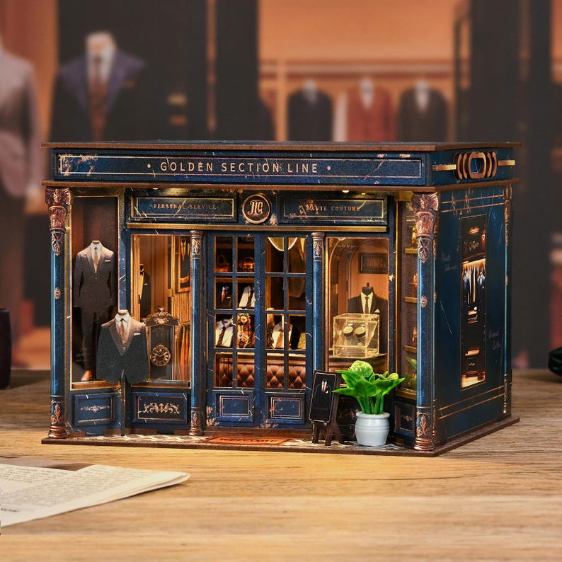 Golden Section Line DIY Dollhouse Kit, Miniature Book Nook, Handmade 3D ...