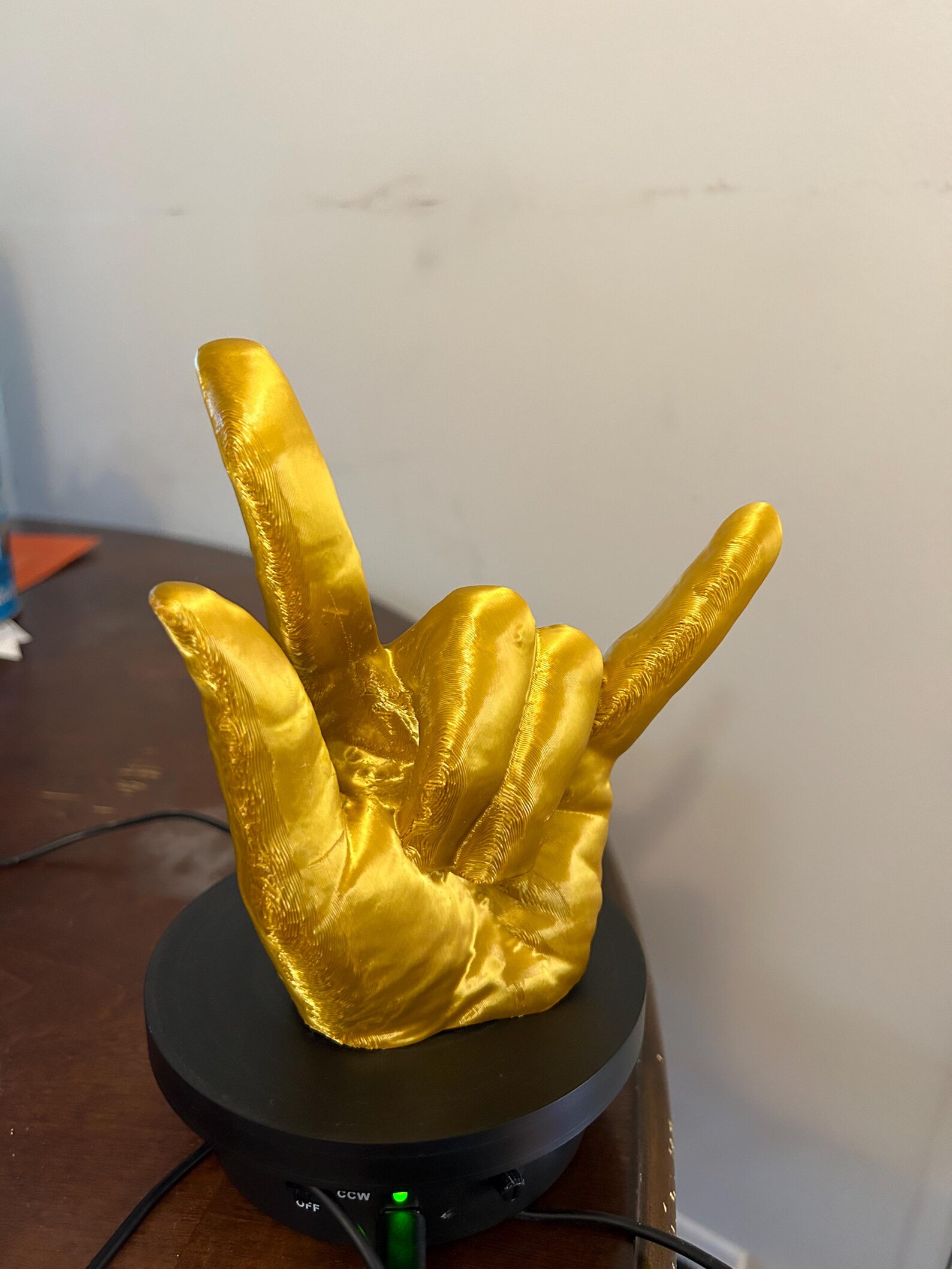 Gold ASL 'I LOVE YOU' Sculpture | 3D Printed Sign Language Art (life ...