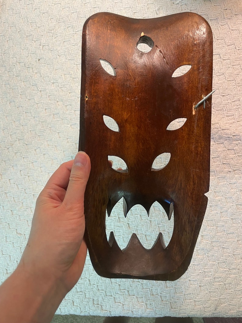 Vintage Wooden Filipino Demon Mask / Tiki Art With Bat - Etsy