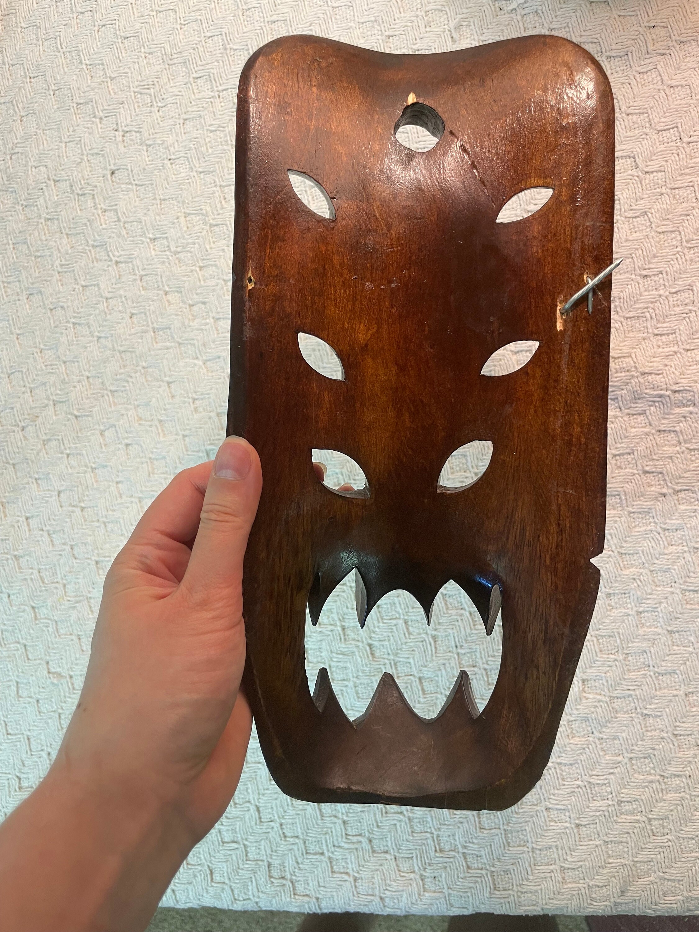 Vintage Wooden Filipino Demon Mask / Tiki Art With Bat - Etsy