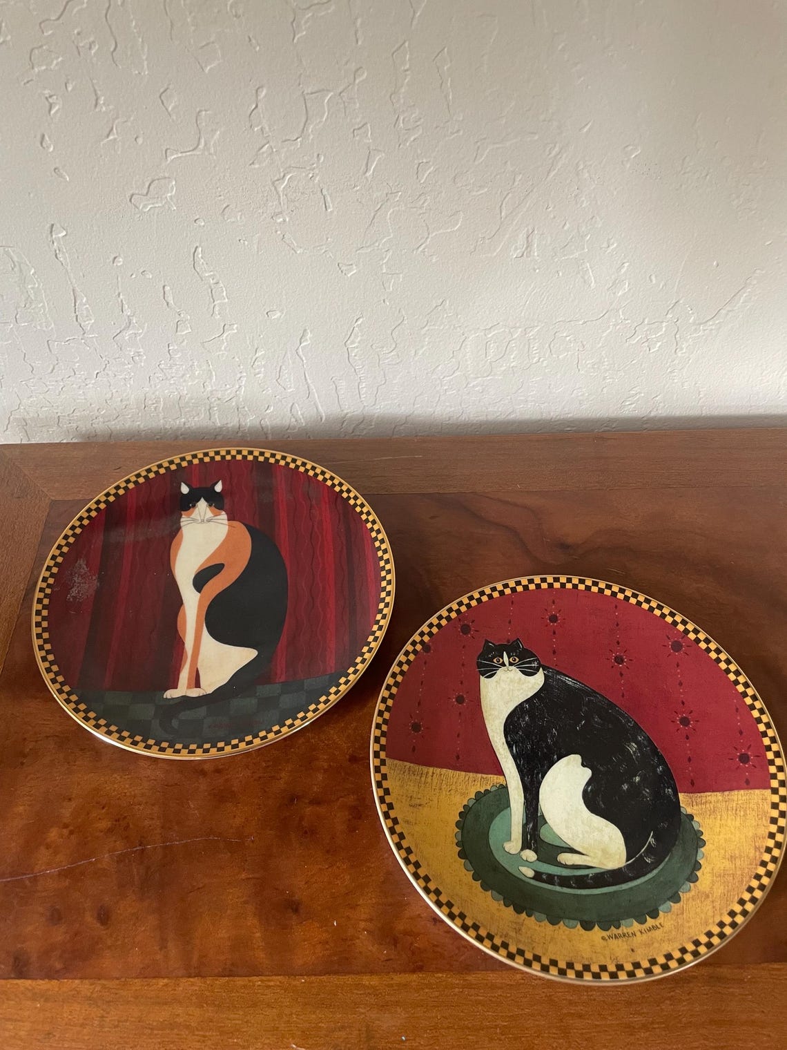Vintage Cat Plate Pair Warren Kimble Red Happy Cat & Cool Cat ...