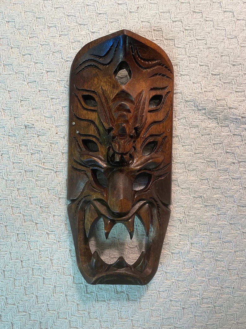 Vintage Wooden Filipino Demon Mask / Tiki Art With Bat - Etsy