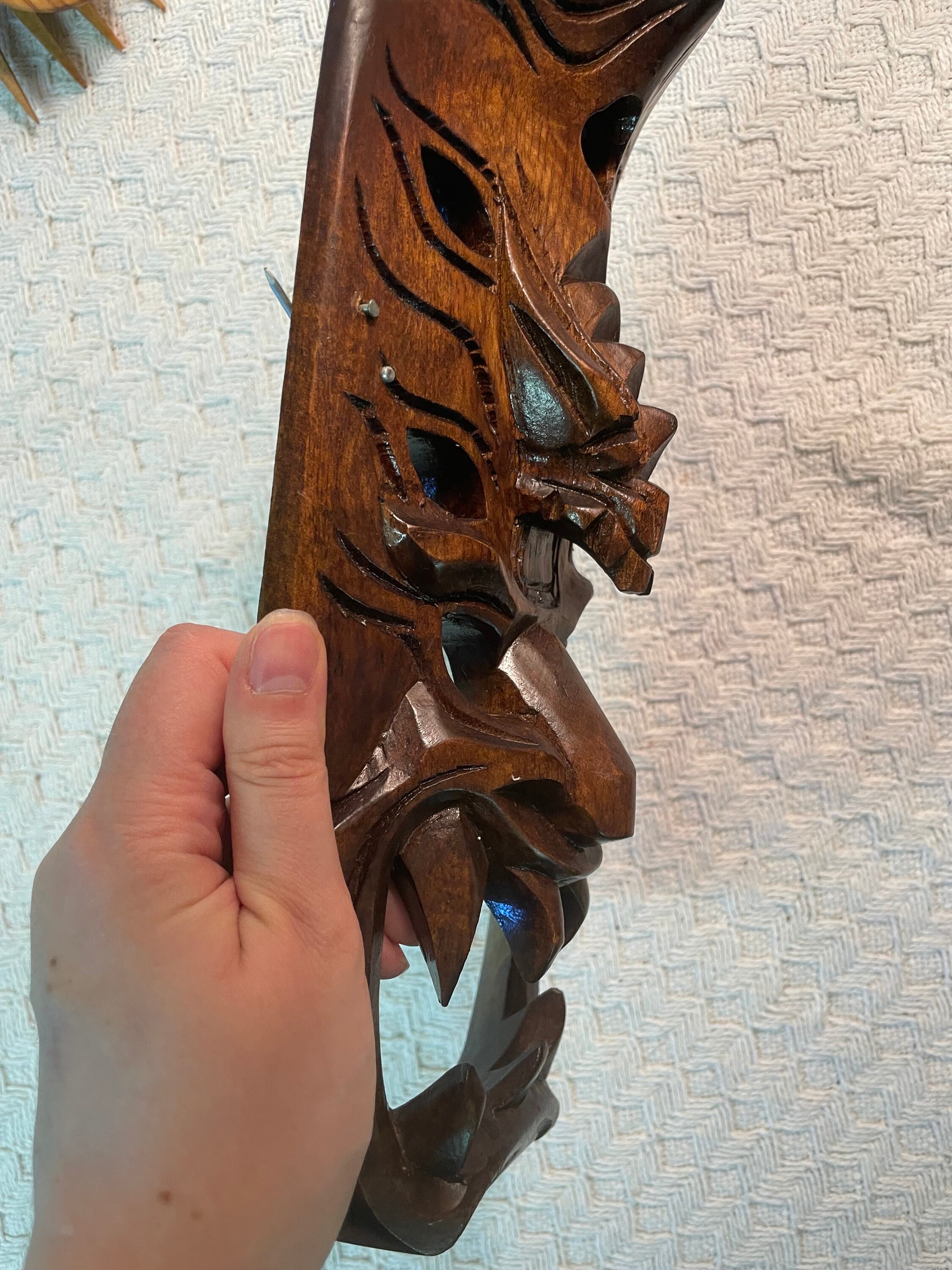 Vintage Wooden Filipino Demon Mask / Tiki Art With Bat - Etsy