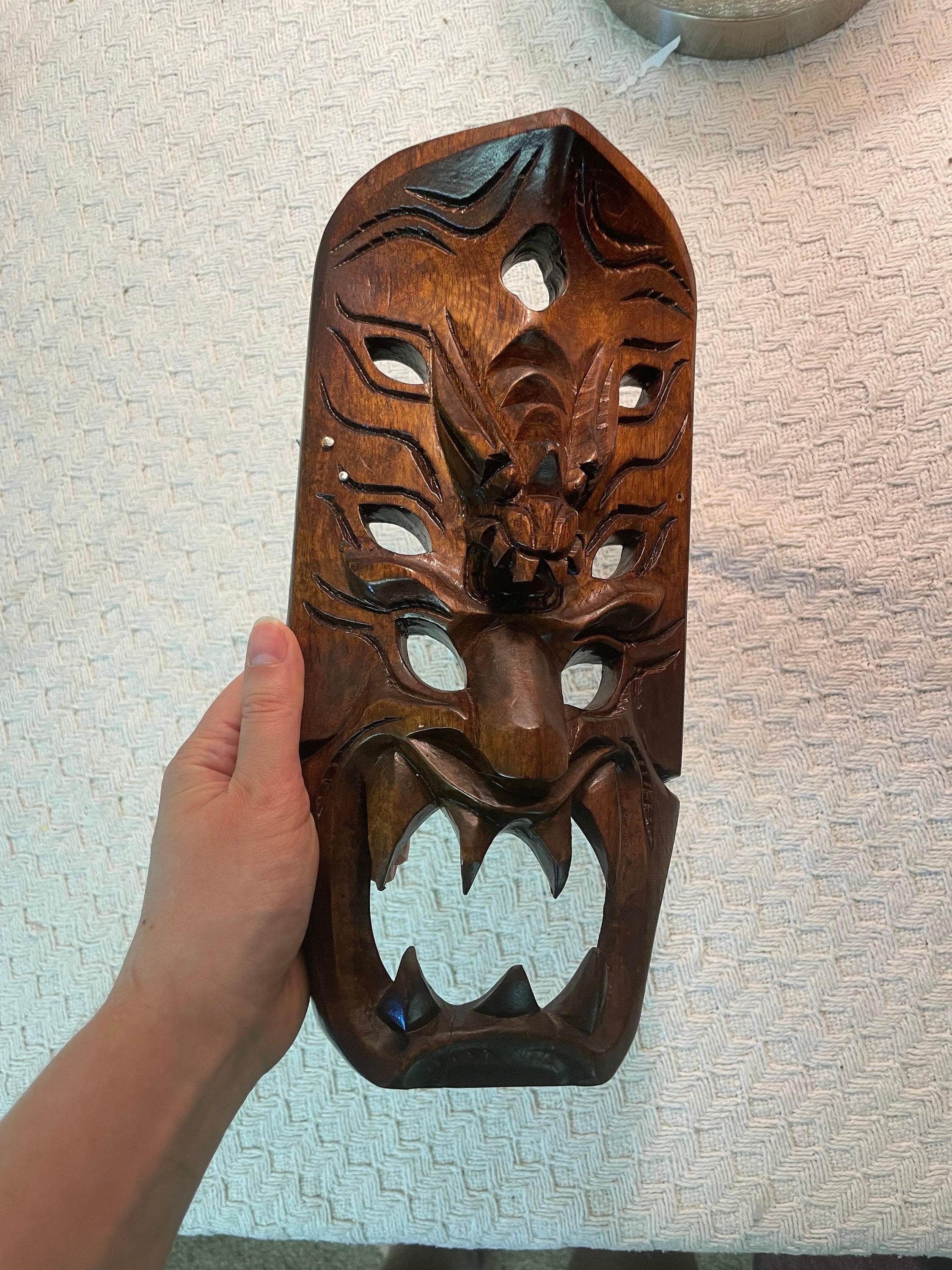 Vintage Wooden Filipino Demon Mask / Tiki Art With Bat - Etsy