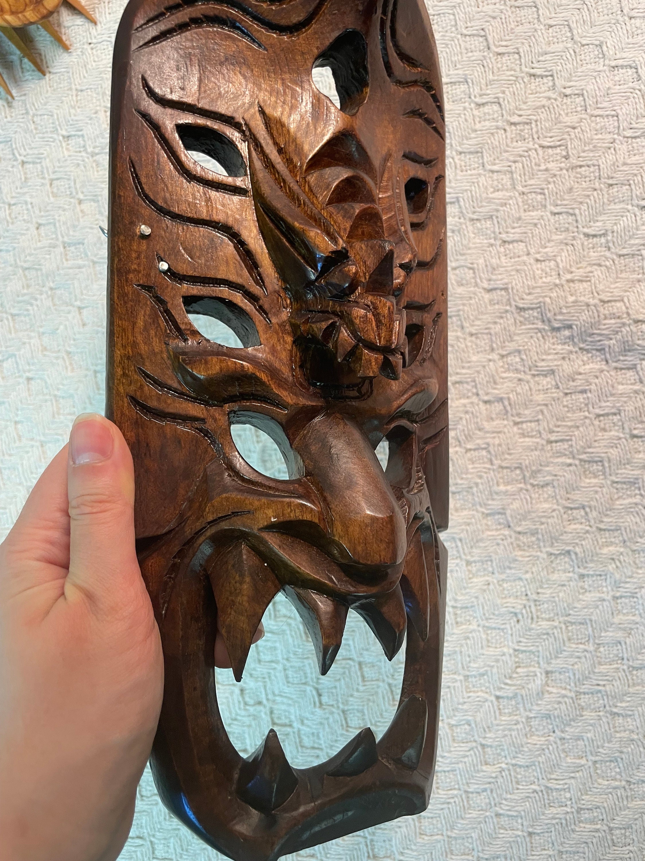Vintage Wooden Filipino Demon Mask / Tiki Art With Bat - Etsy