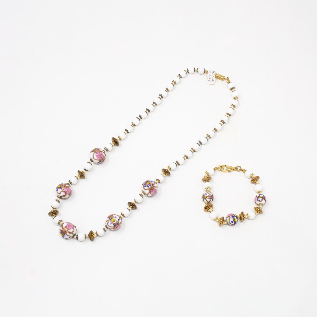 Unique Pieces! Jewelry Set With Murano Glass Bead Necklace and Bracelet ...