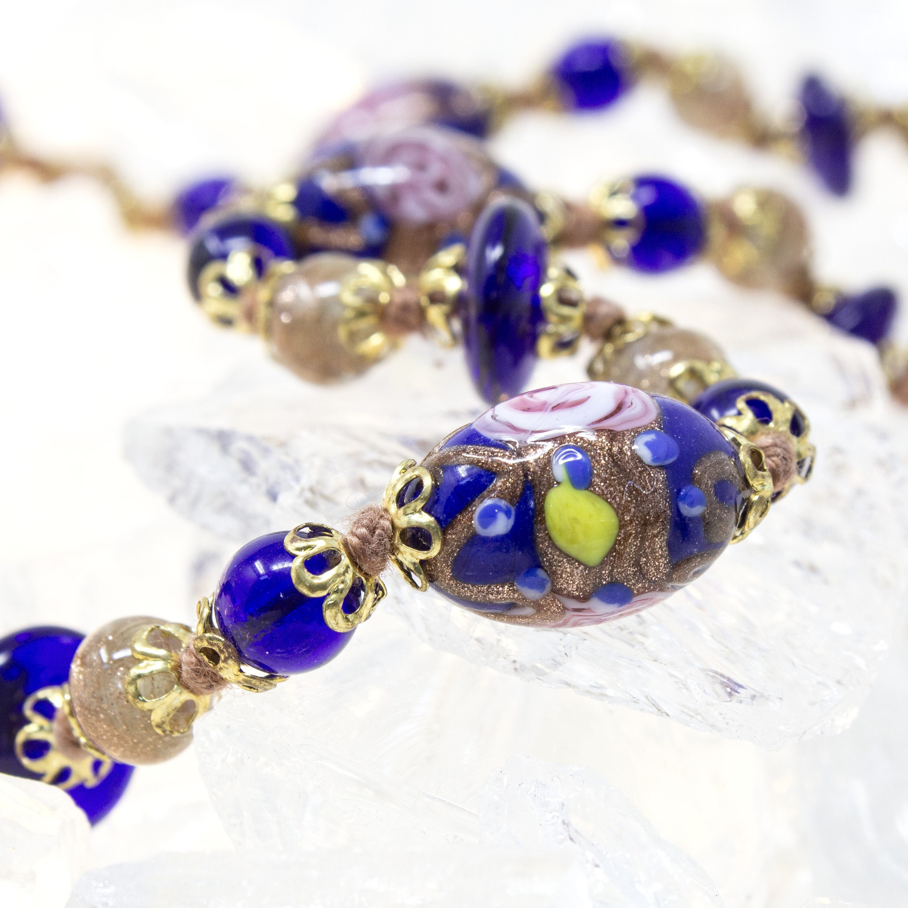 Unique Piece Vintage Murano Glass Necklace With Handmade Blue and Brown ...