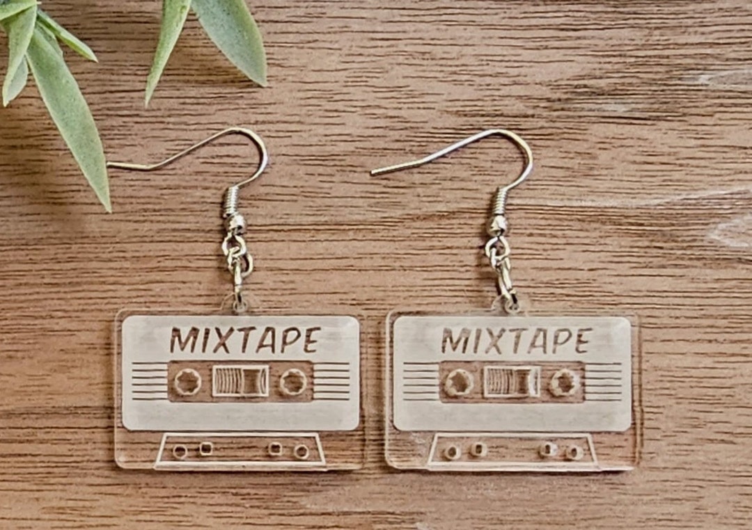 Mixtape, Cassette Tape Shaped Laser Cut Acrylic Earrings, Dangle ...