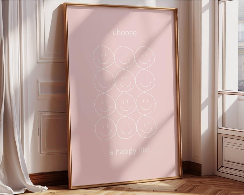 Fun Pink Poster With Smileys and Motivational Quote Bright and Positive ...