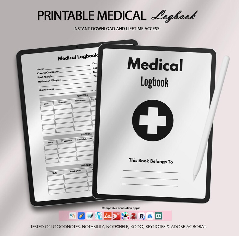 Medical History Form Printable, Family Health History, Medical Logbook ...