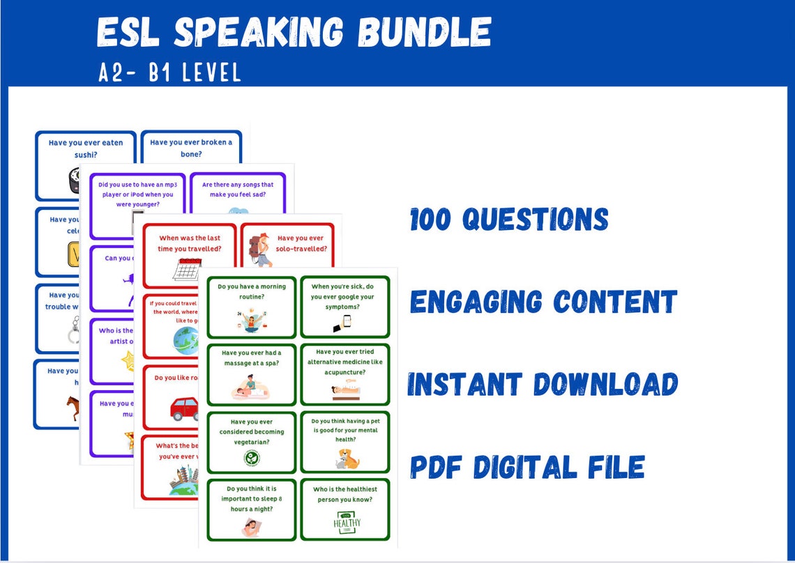 ESL Speaking Question Cards for Adults and Teenagers - Fun English ...