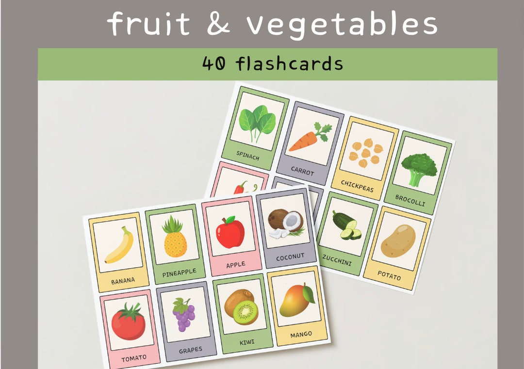 ESL Fruit and Vegetable Food Flashcards Beginner-intermediate Level ...