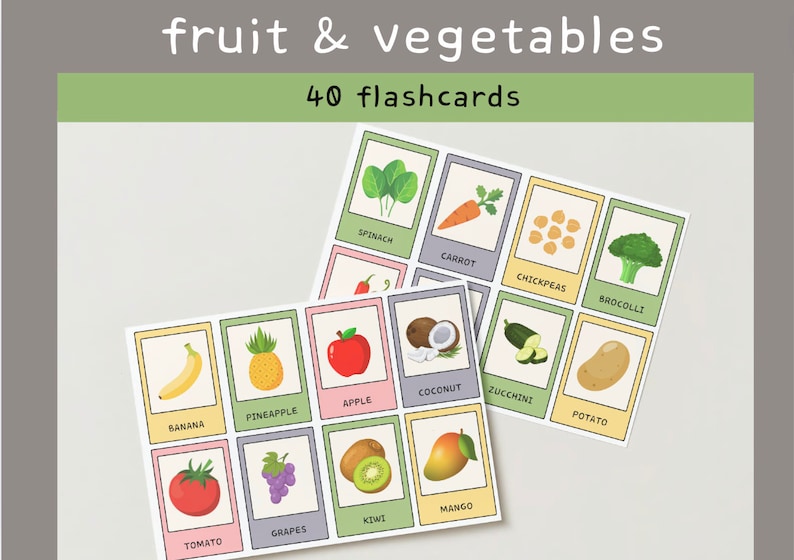 ESL Fruit and Vegetable Food Flashcards Beginner-intermediate Level ...