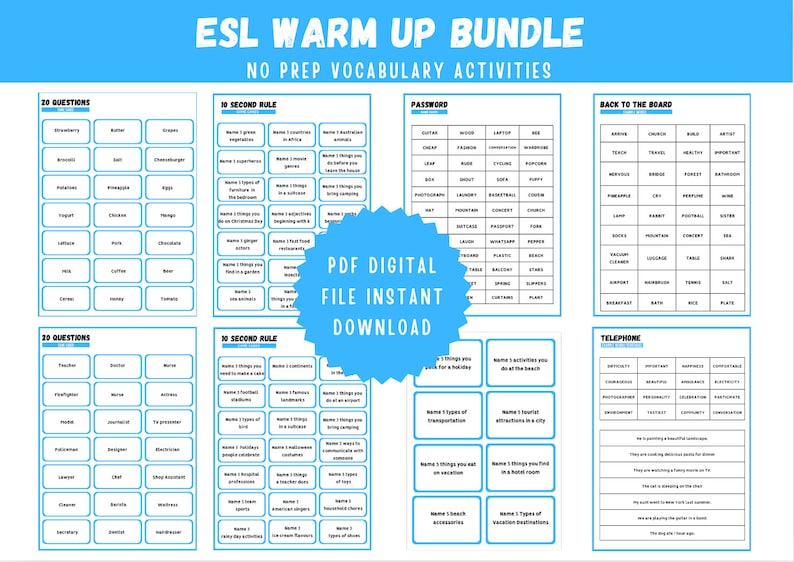 28 Page Instant Download PDF File Vocabulary Games Printable Cards and ...