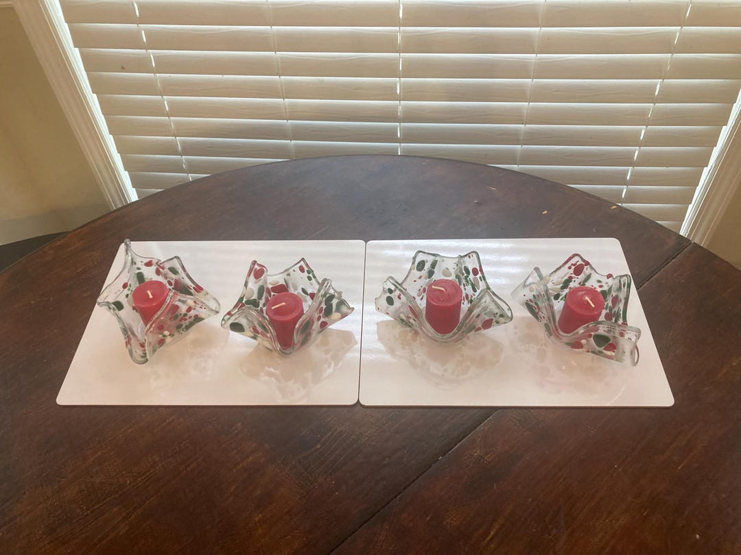Christmas Glass Art Set of 4 Draped Sconces for Tea Candles Colored Red ...