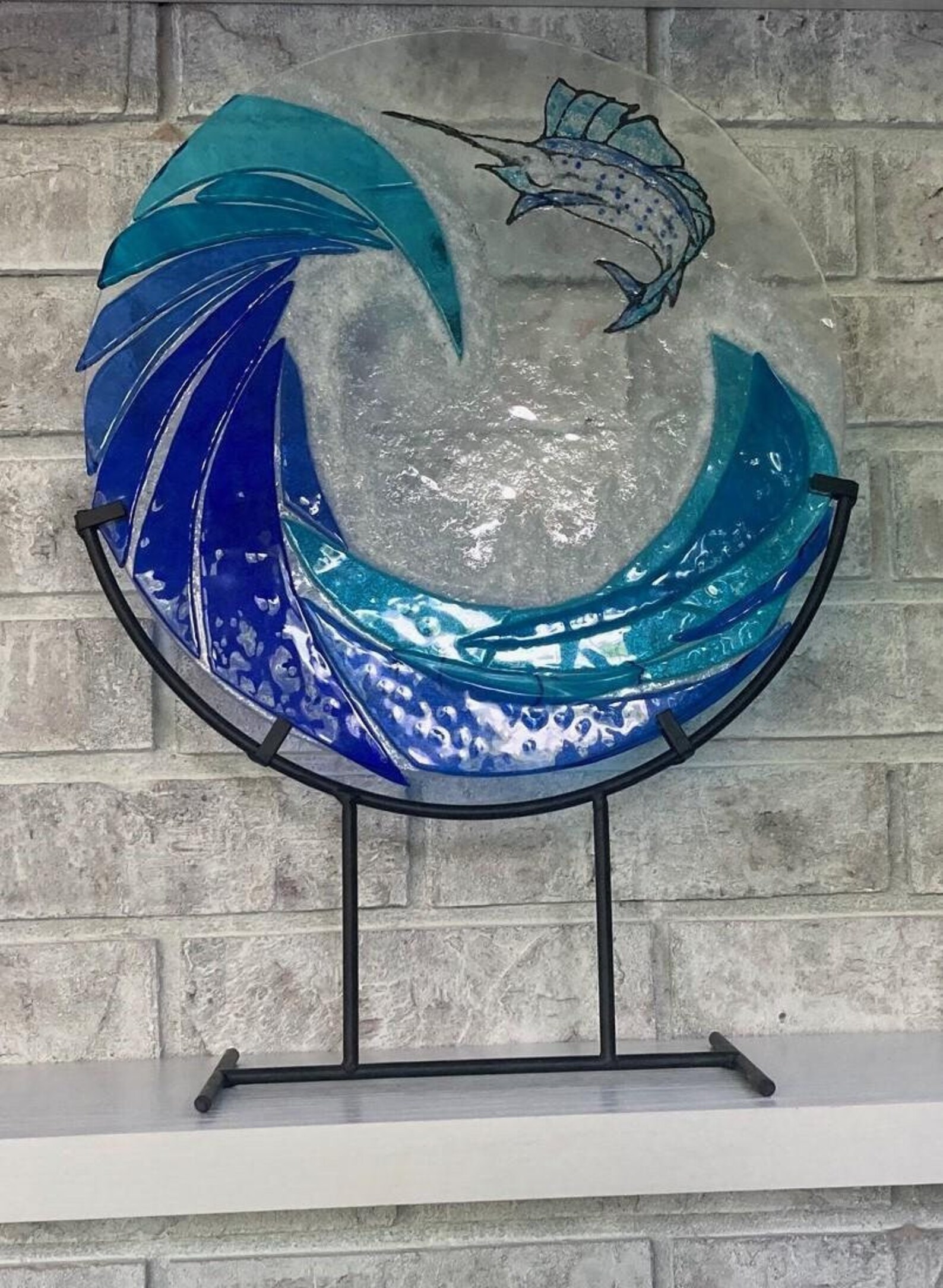 Glass Art Wave With Swordfish - Etsy