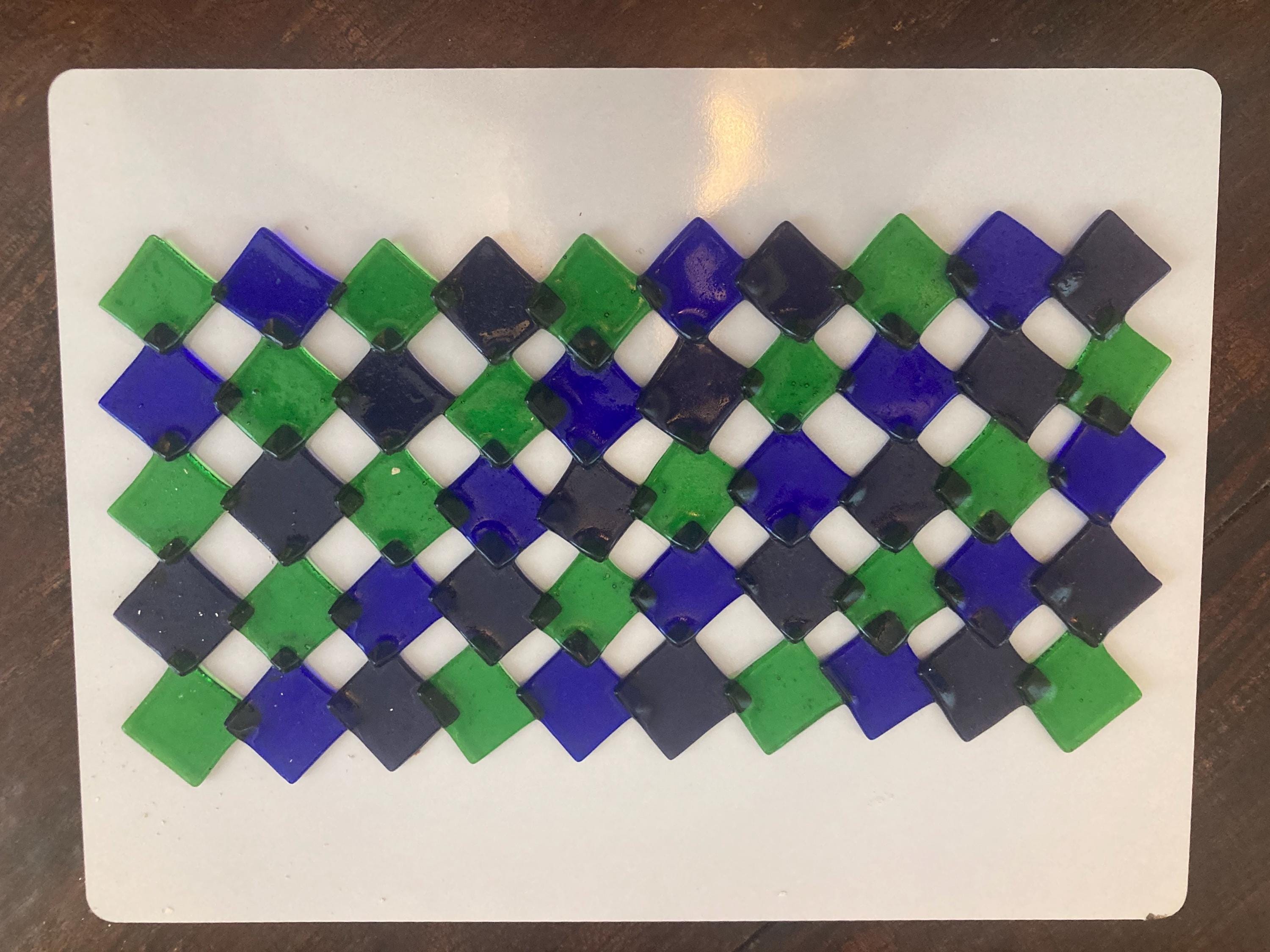 Glass Art Blue and Green Checkered Wall Display - Etsy