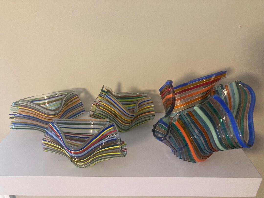 Glass Art Set of 4 Draped Sconces 1 Large and 3 Small for Tea Candles ...