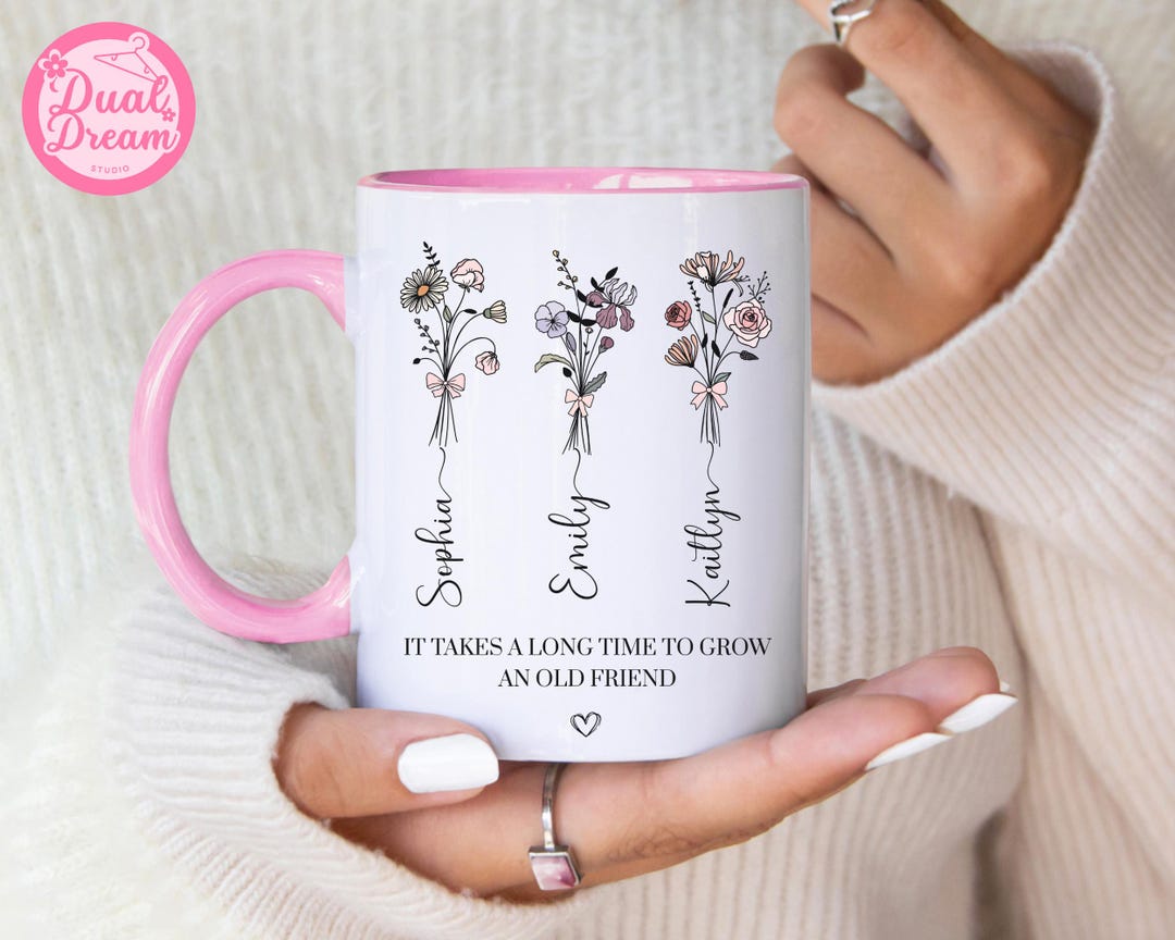 Personalized Best Friends Mug, Custom Birth Flower Coffee Cup ...