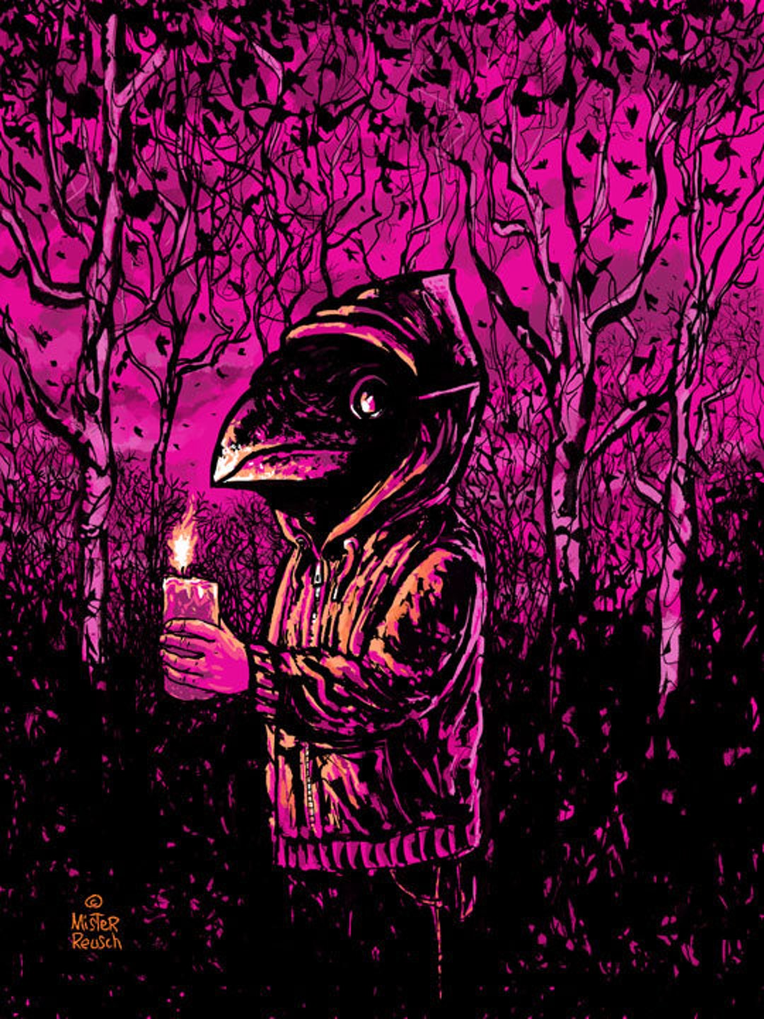 Crow Mask 12" X 16" Signed Halloween Print by Mister Reusch - Etsy