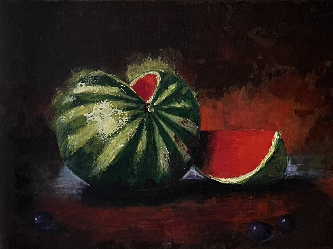 Watermelon Painting Kitchen Wall Art Watermelon Semi Abstract Artwork ...