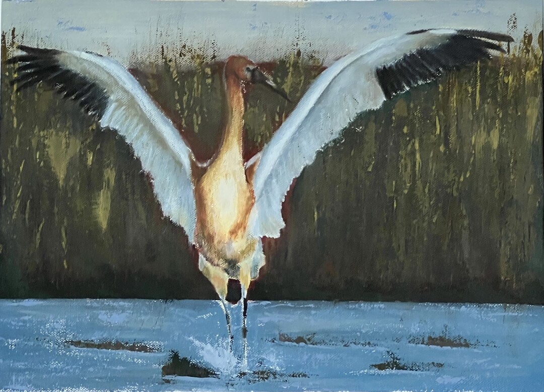Bird Crane Acrylic Painting Brown Bird Artwork Bird Semi Abstract Wall ...